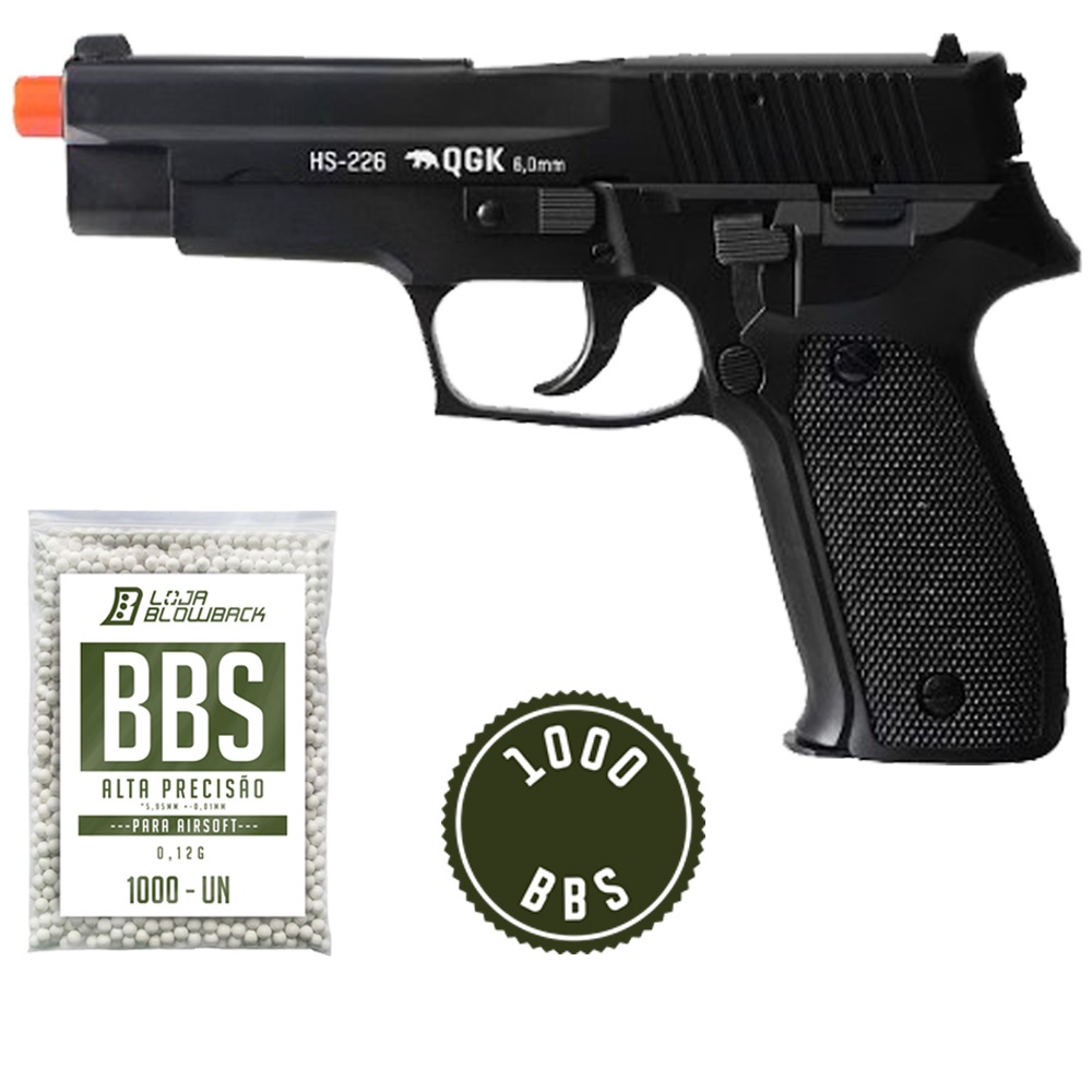 Pistola De Airsoft P226 QGK HS-226 Spring Bbs Cal 6mm + 1000 bbs 0.12g | Shopee Brasil
