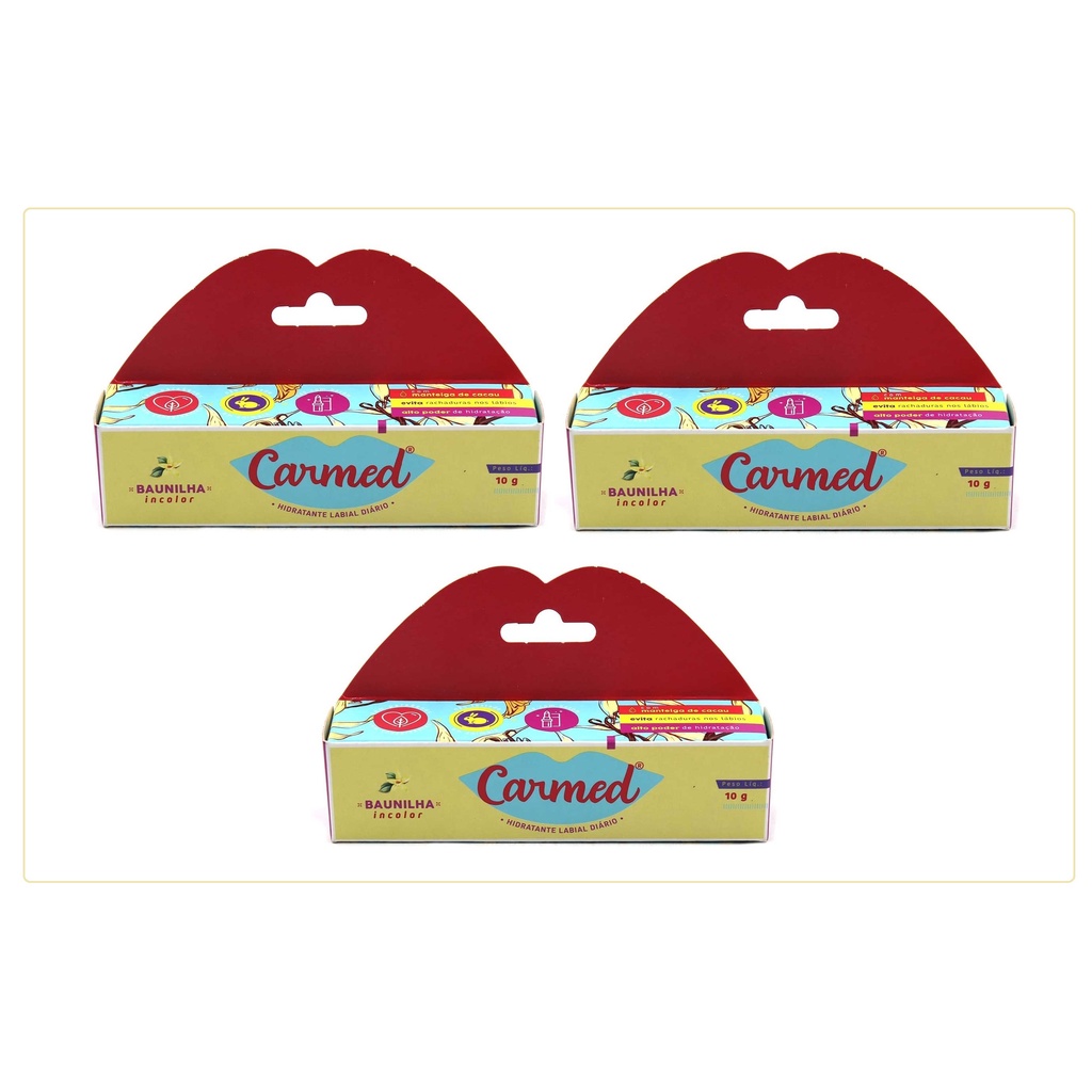 Kit Com 3 Protetor Labial Sabor Baunilha 10g Carmed - Cimed | Shopee Brasil