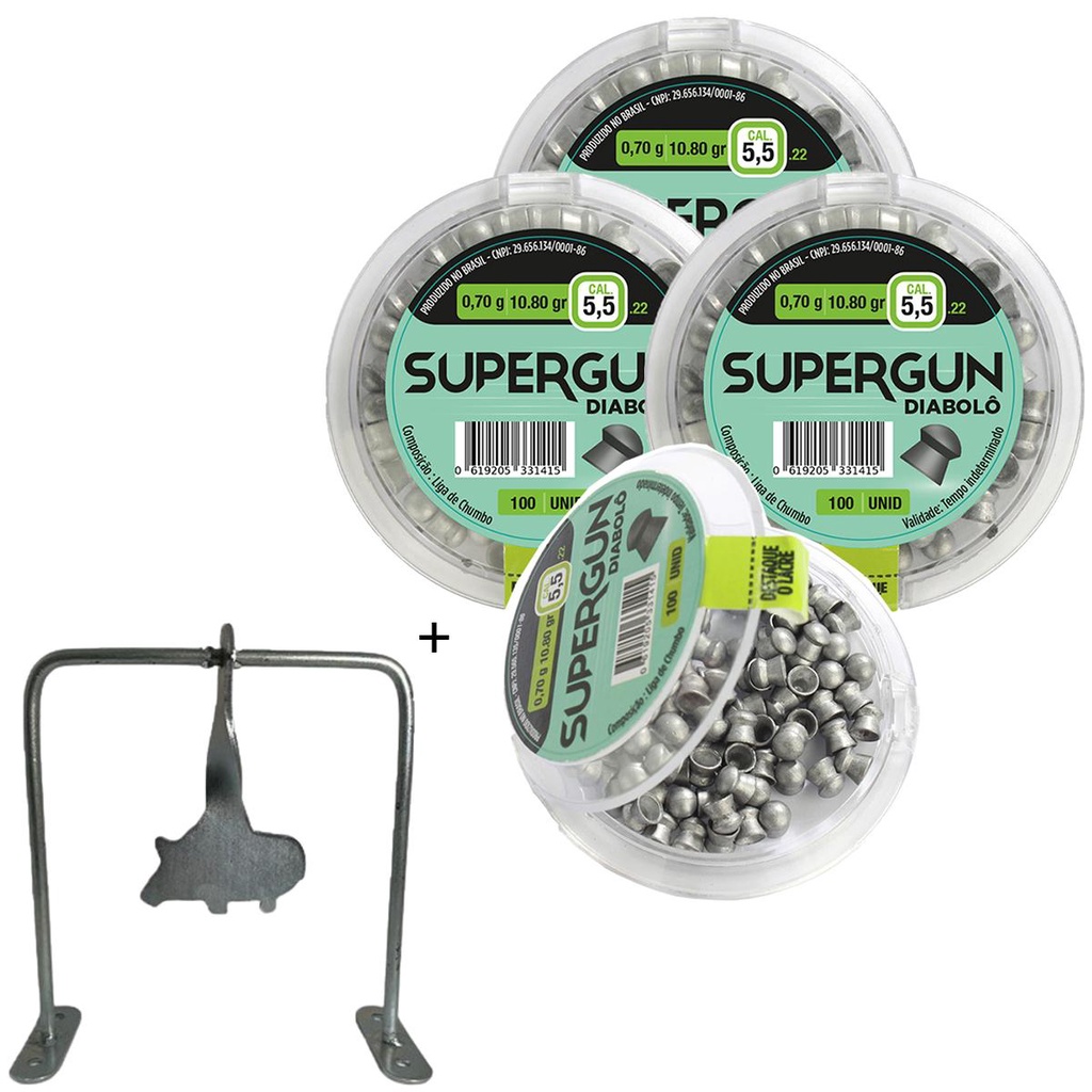 4 Chumbinhos Supergun 5.5mm 400 Unidades – Technogun + Alvo Javali ...
