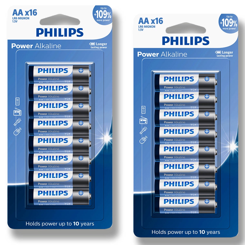 32 Pilhas Bateria AA Pequena Philips 2A Alcalina 2 Cartelas | Shopee Brasil
