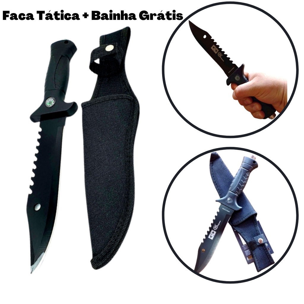 Faca Tática Militar Com Bainha Rambo Camping Selva Pesca Sobrevivência ...