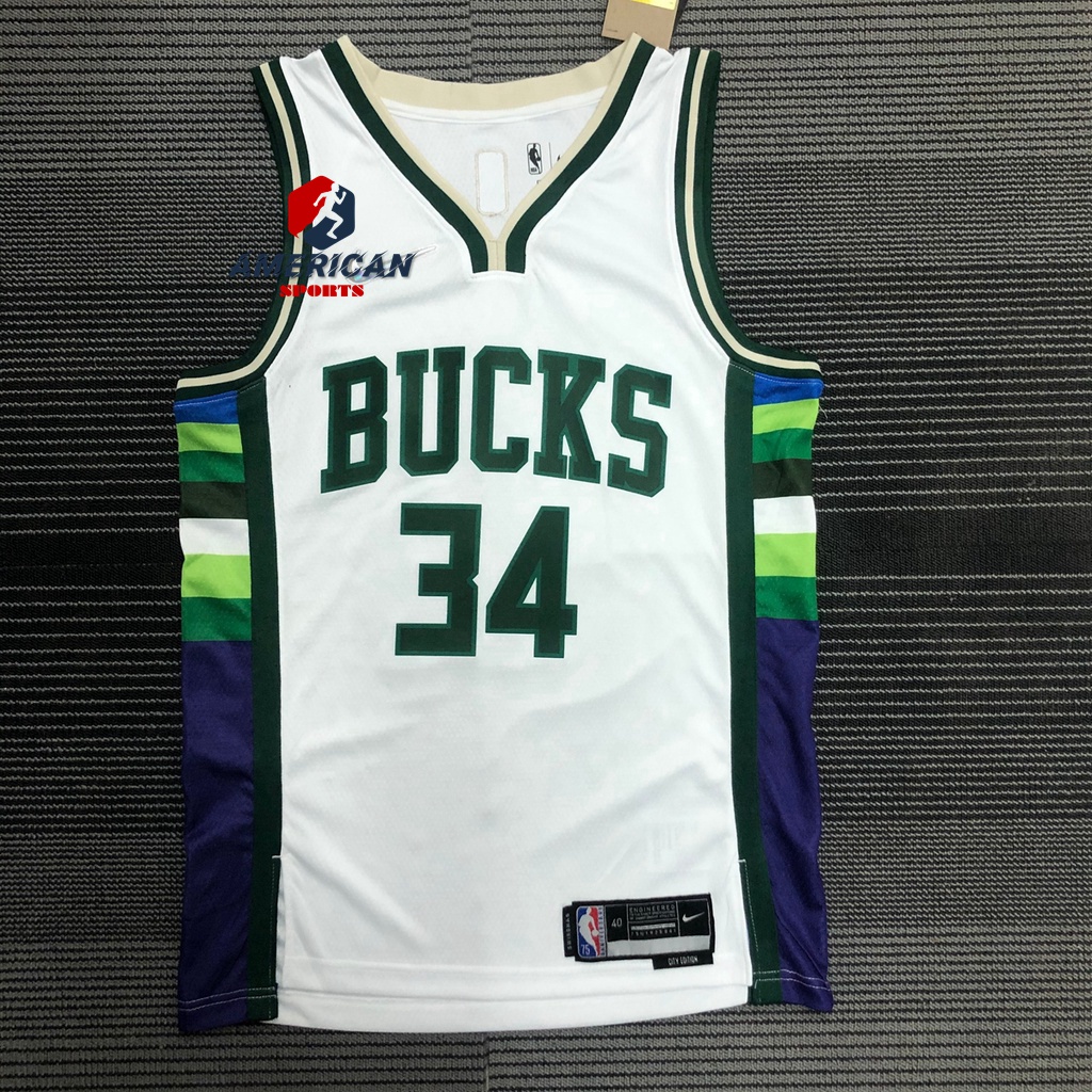 Camisas Masculinas De Basquete 2022-2023 Milwaukee Bucks # 34 Camisa Da ...