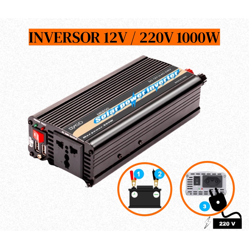 Inversor De 12v Para 220v C/ 1000w Potência Conversor Tomada | Shopee Brasil