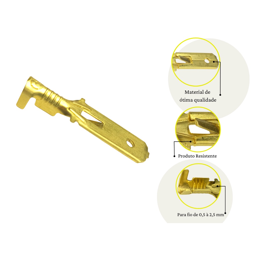 Kit 300 Terminal Espada Macho 6,3 Com Trava Latao Resistente | Shopee ...