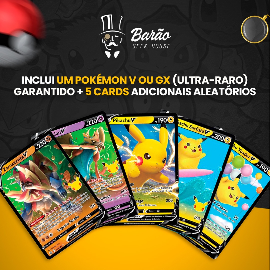 Pacotinho de 5 cartas + Pokemon ultra raro brilhante V ou GX GARANTIDO ...