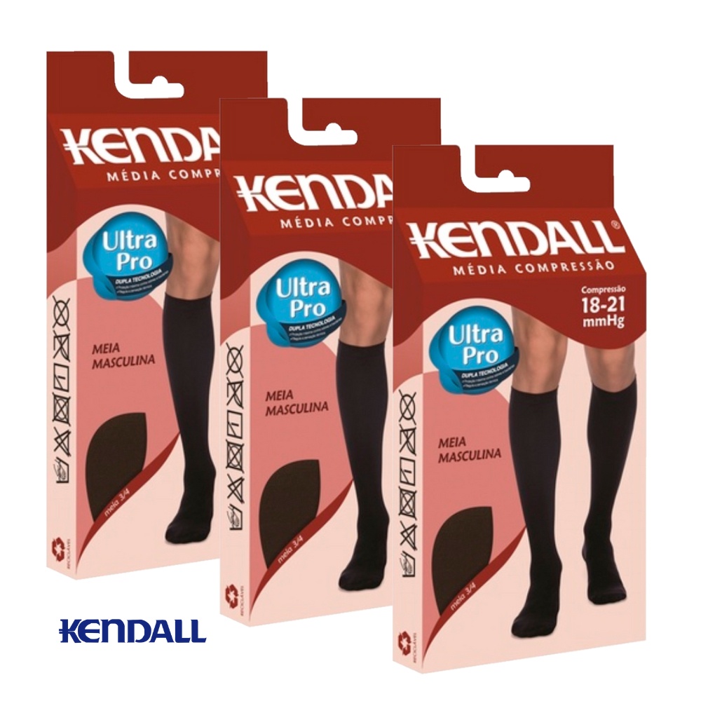 Kit Com 3 Meias 3/4 Média Compressão Kendall Ultra Pro Original Masculina Com Ponteira 20-30Mmhg ...