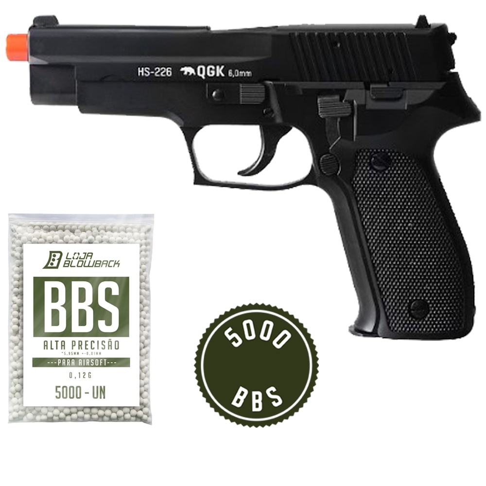 Pistola De Airsoft P226 QGK HS-226 Spring Bbs Cal 6mm + 5000 bbs 0.12g | Shopee Brasil