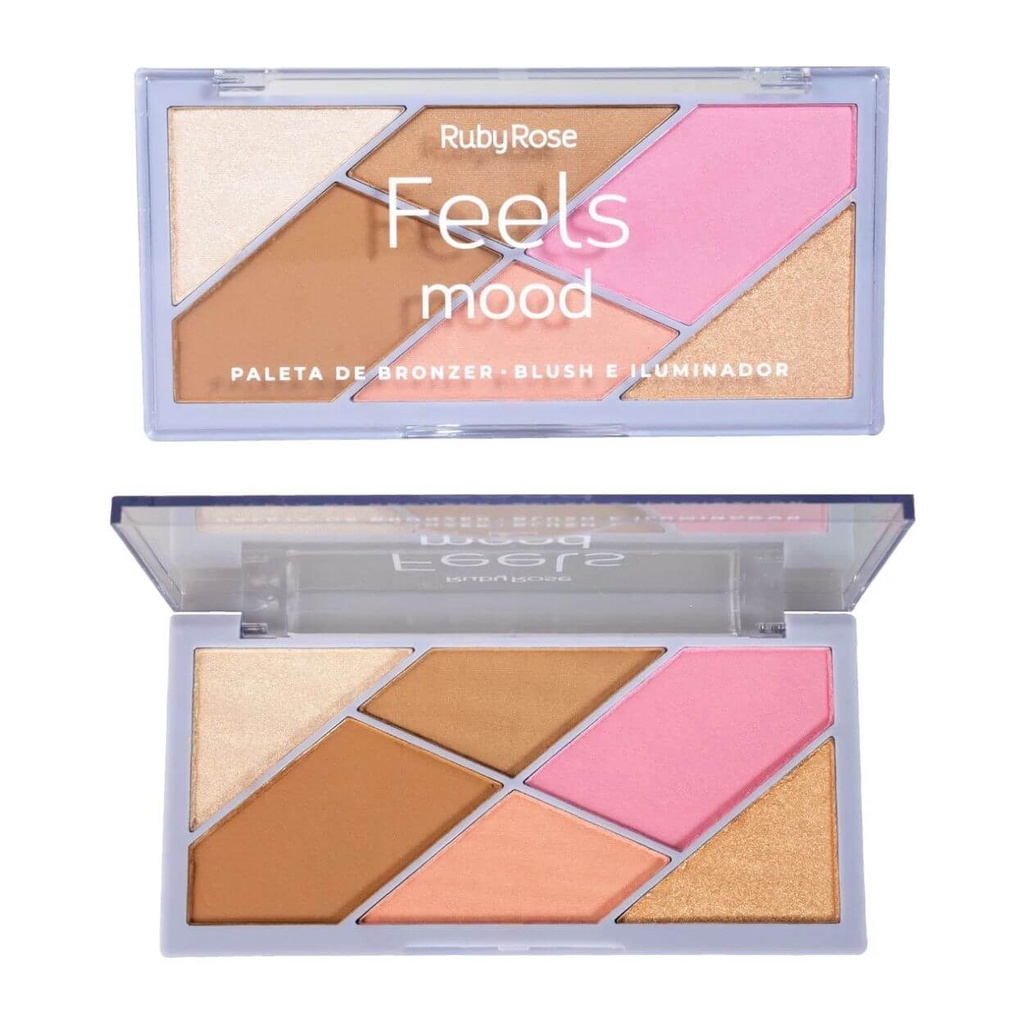 Paleta De Blush Iluminador e Bronzer Ruby Rose Multifuncional Feels Mood | Shopee Brasil