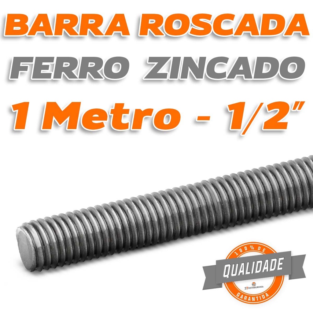 Barra Roscada Ferro Zincada de 1 Metro 1/2" Polegada | Shopee Brasil