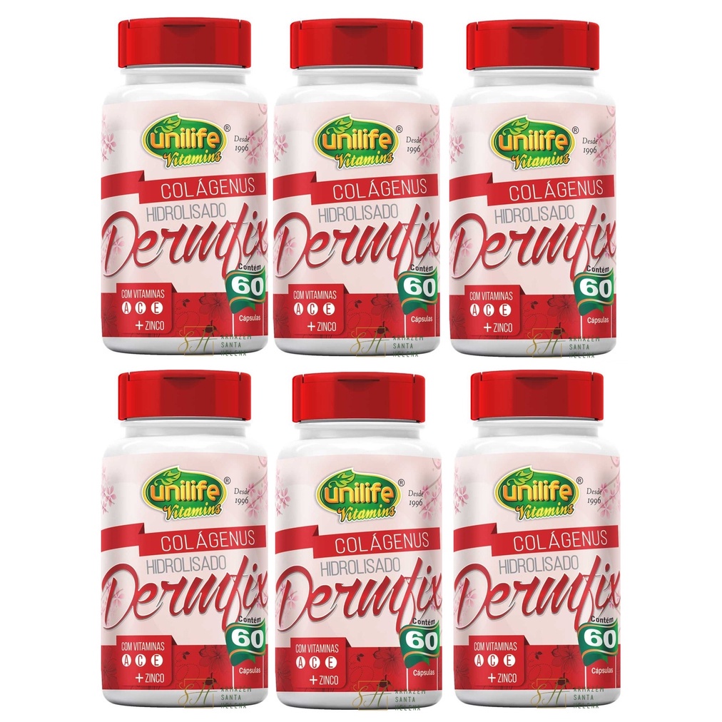 Kit com 6 Colágenos com Vitaminas Dermfix 60 cápsulas Unilife Original ...
