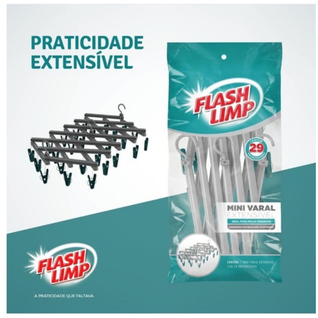 Varal Extensível Com 29 Prendedores Flash Limp Lav 3802 super Pratico ...