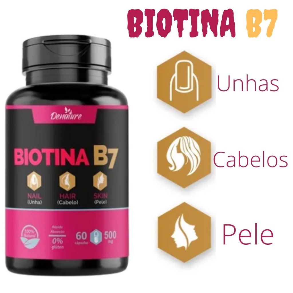 Biotina B7 500mg 100 caps Cabelo Pele Unha | Shopee Brasil
