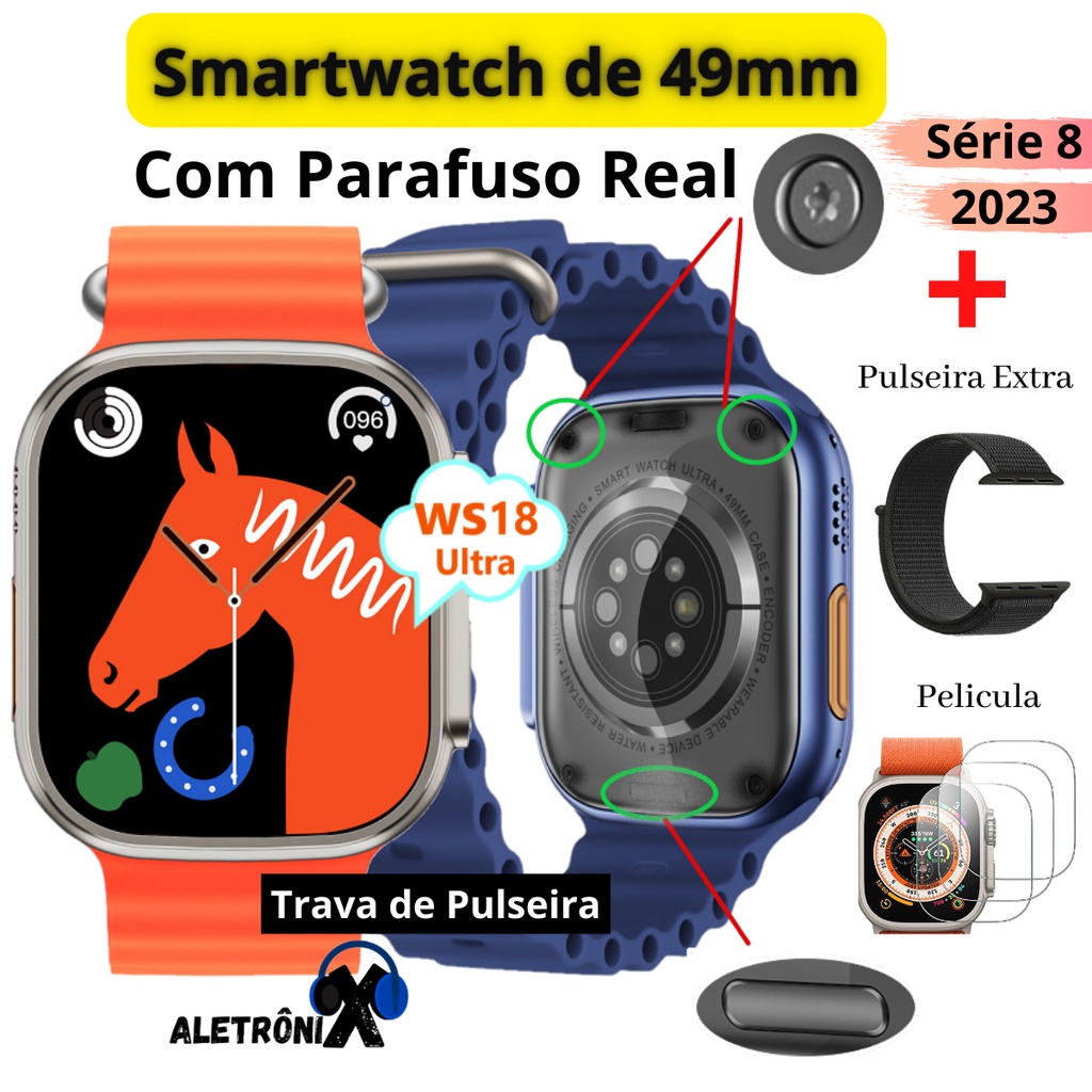 Smartwatch WS18 Ultra NFC Com Notificação de Todos APPs Smart Watch ...