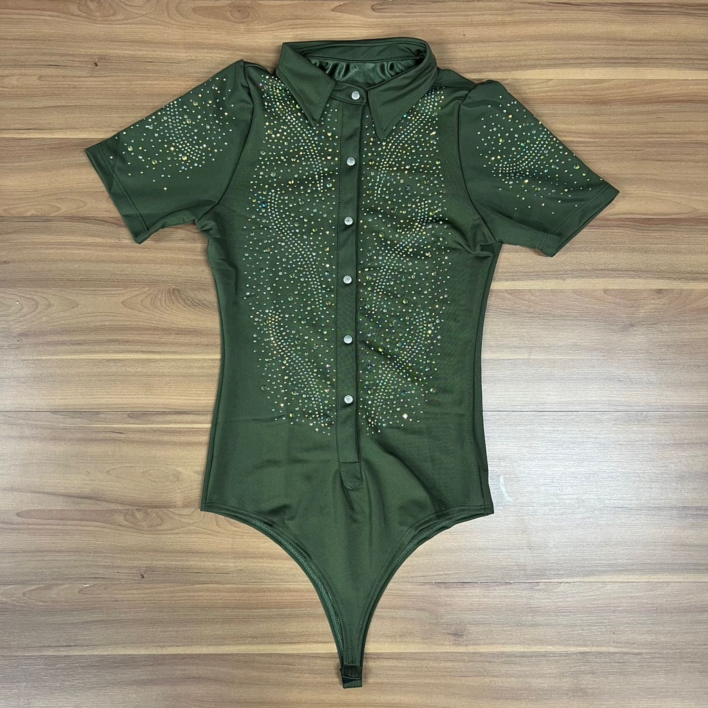 BODY VERDE MINUTY TODO EM PEDRARIA FURTA COR MANGA CURTA | Shopee Brasil