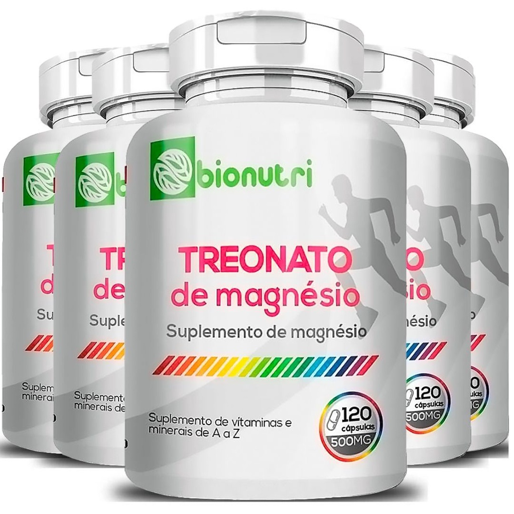 Kit 5 Magnésio L Treonato Puro 120 Capsulas 500mg - Bionutri | Shopee Brasil