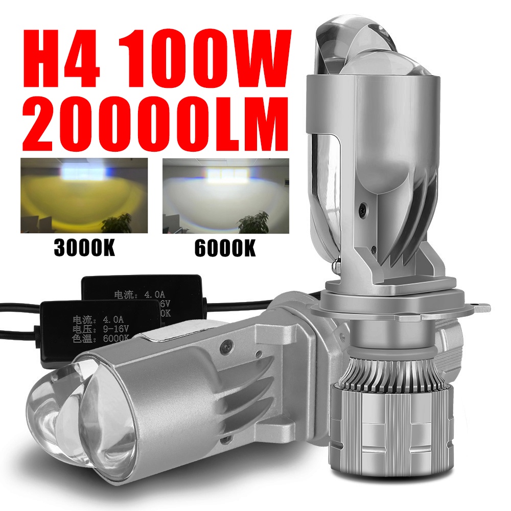 Mini-Projetor LED De 100W H4 Para Carro Lente De Dupla Cor Lâmpada De ...