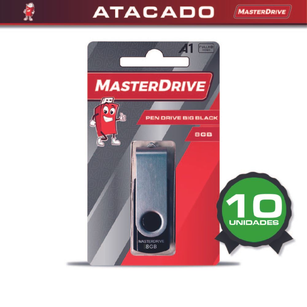 Kit 10 Pendrive 8GB Big Black MasterDrive ORIGINAL | Shopee Brasil