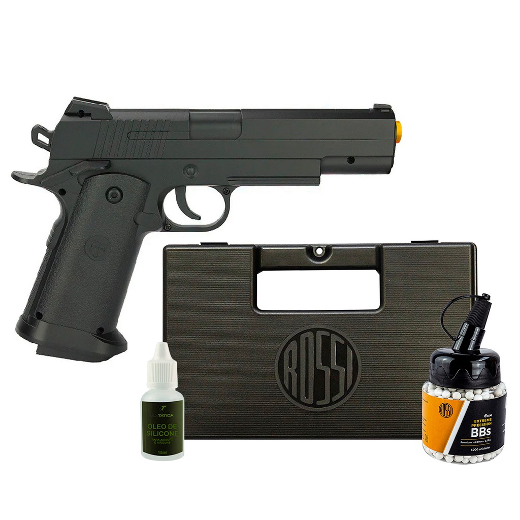 Airsoft Pistola Full Metal 1911 V18, Pote BBs 0.20g 1000un, Maleta e ...