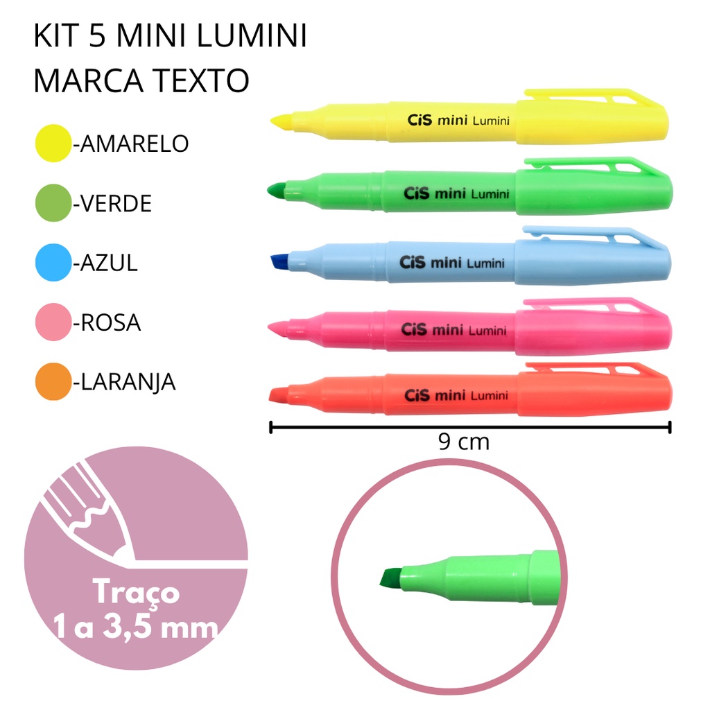 KIT 5 MINI MARCA TEXTO CIS MINI LUMINI - NEON | Shopee Brasil