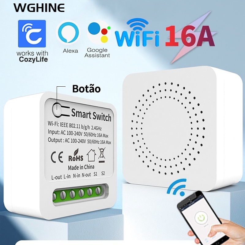 16A mini Interruptor WiFi Interruptor inteligente smart switch Suporte ...