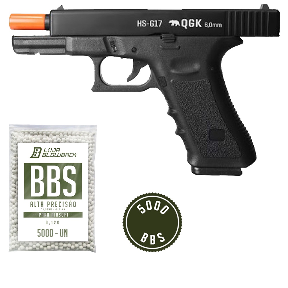 Pistola Airsoft Glock 17 QGK HS G17 Spring Calibre 6mm + 5000un BB´s 0 ...