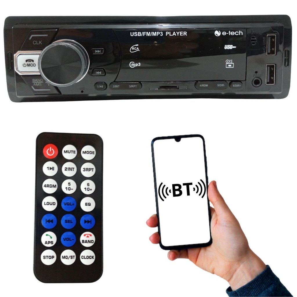 RADIO AUTOMOTIVO MP3 PLAYER FM USB SD BT COM BLUETOOTH E-TECH LIGHT SOM ...