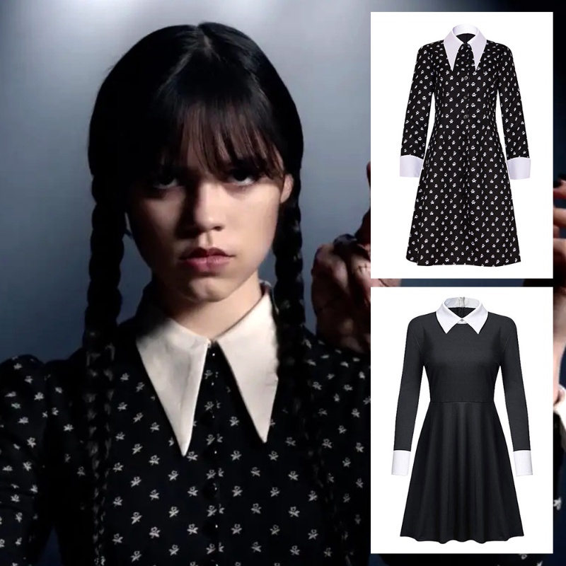 Mulheres Morticia Quarta Feira Addams Vestido De Halloween Fantasias Manga Longa Cosplay Party