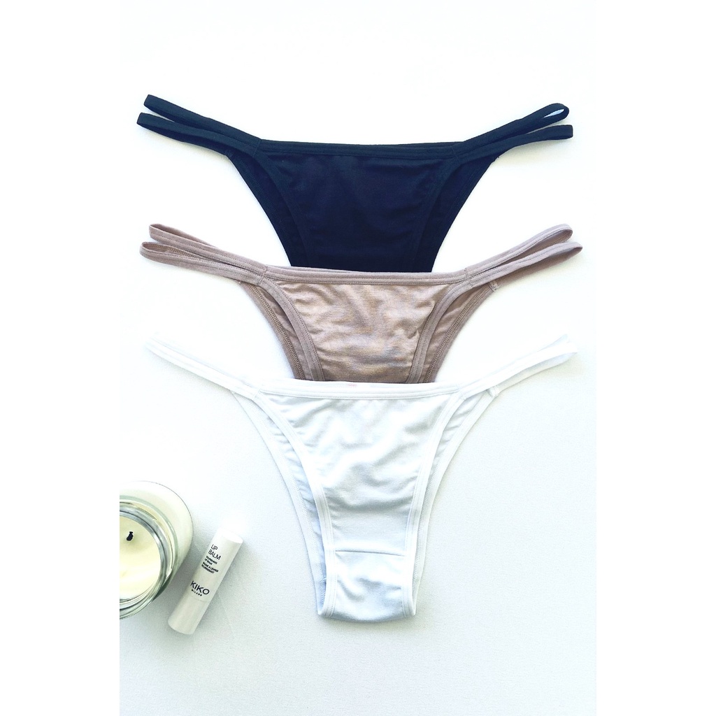 Kit 3 Calcinhas Básicas de Viscose String Sortido | Shopee Brasil