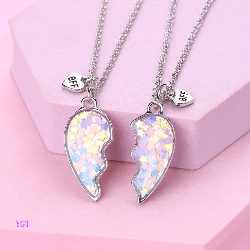 YGT 2Pcs/Set Colar De Amizade BFF Em Forma De Coração Com Lantejoulas ...