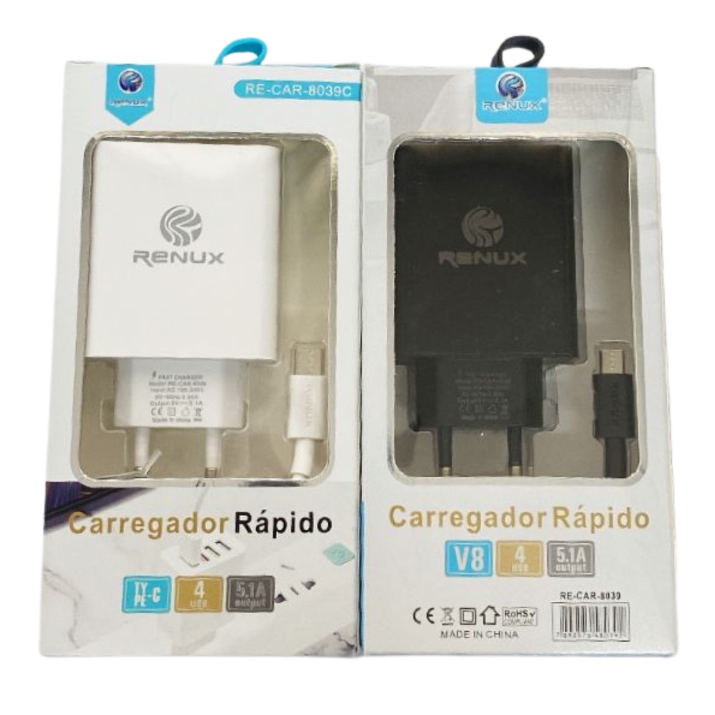 Carregador Renux 5.1A 4 USB V8 ou Tipo C | Shopee Brasil