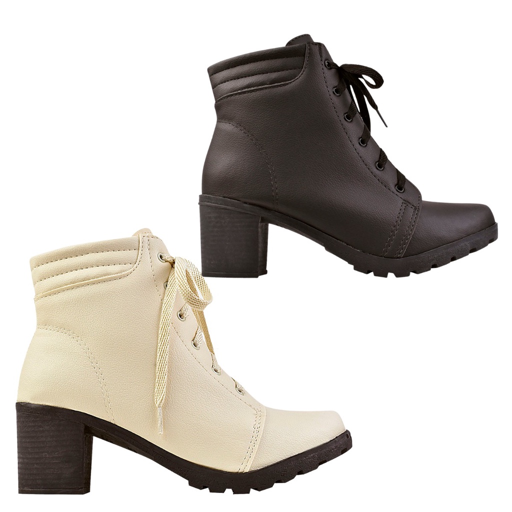 Kit 2 Bota Feminina Coturno Cano Médio Tratorada Kit com 2 Botas ...