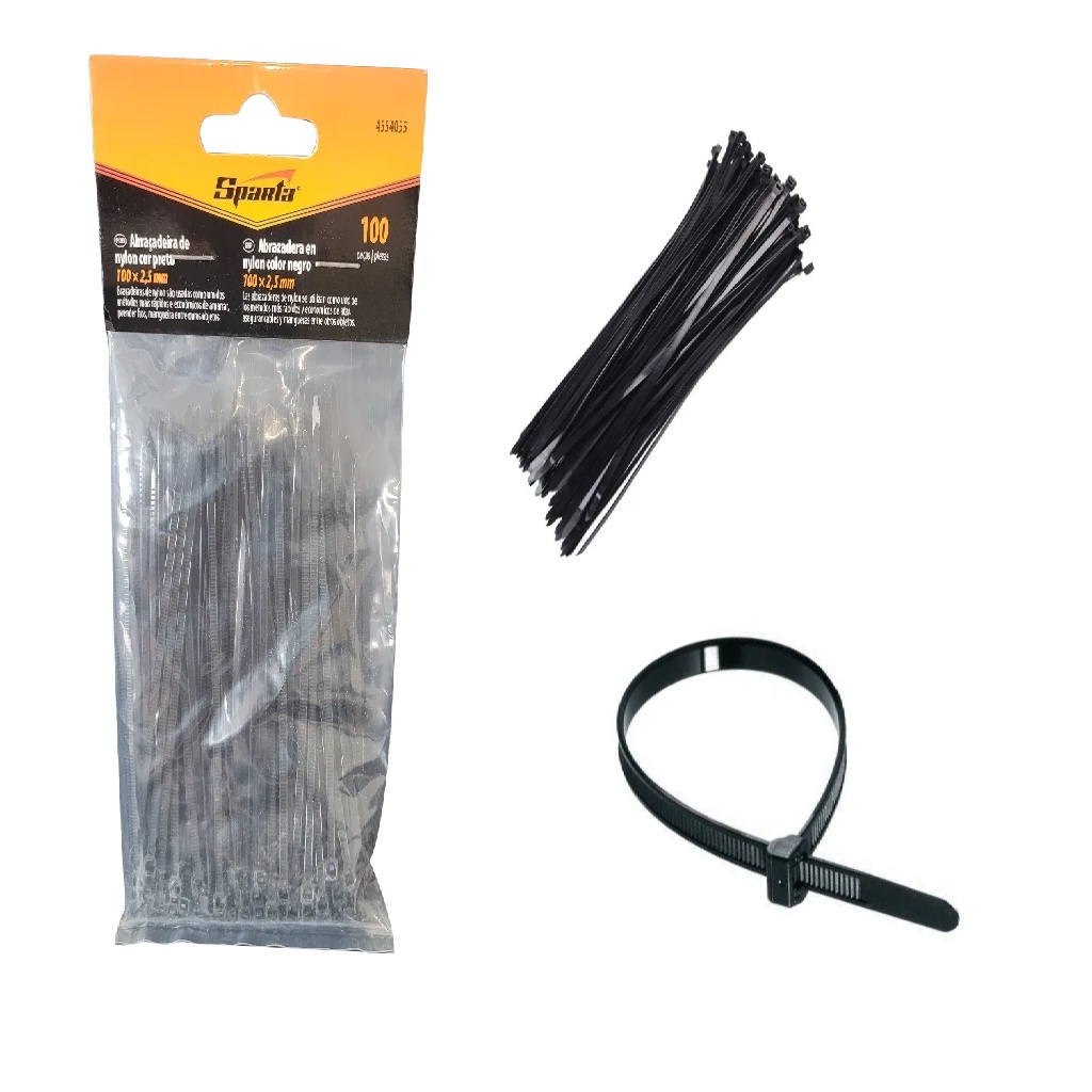 Kit 100 Enforca Gato Abraçadeira De Nylon Preta 100 X 2,5 Mm Sparta ...