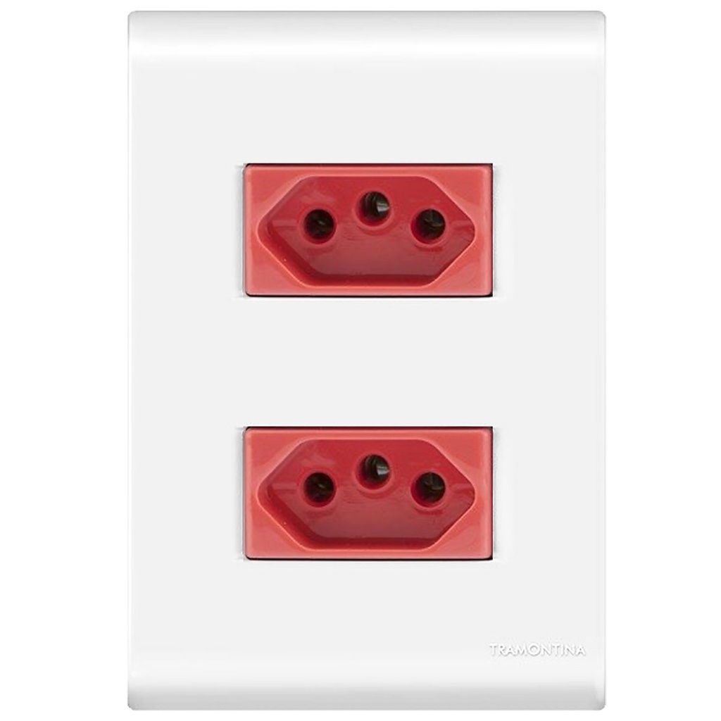 Tomada Dupla 20A 220v Vermelha Tramontina Linha Liz com Espelho e Placa 3 Pinos Grossos 4x2 ...