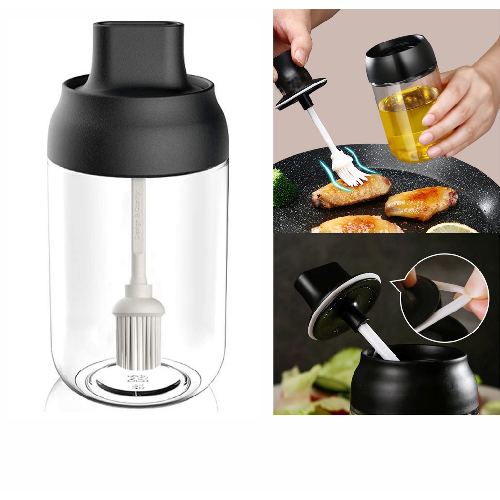 Pote de Vidro Com Pincel Embutido Azeite Óleo Galheteiro Condimento com Tampa Tempero ...