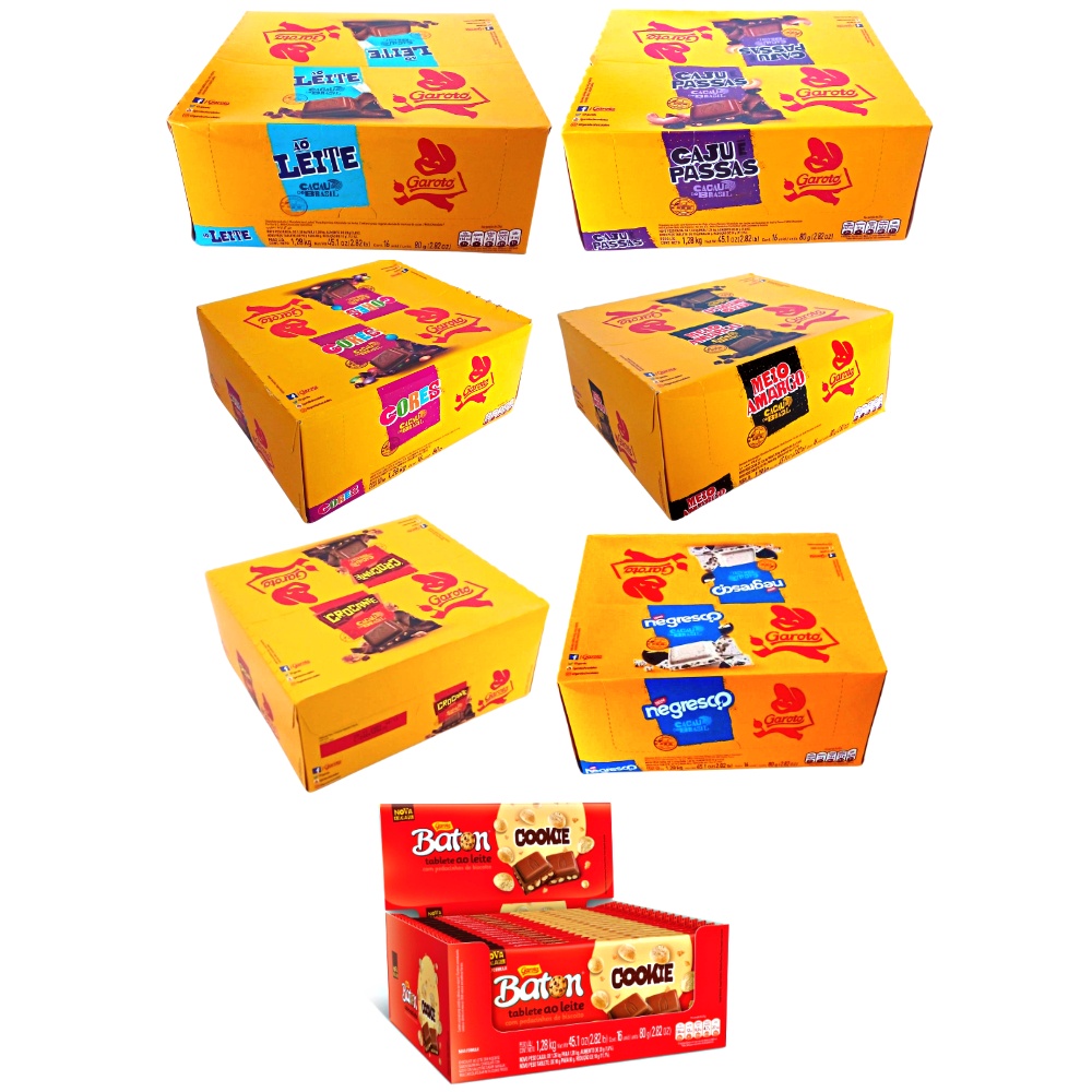 Caixa De Barra De Chocolate GAROTO Tablete 80g - 1cx c/ 16un | Shopee Brasil