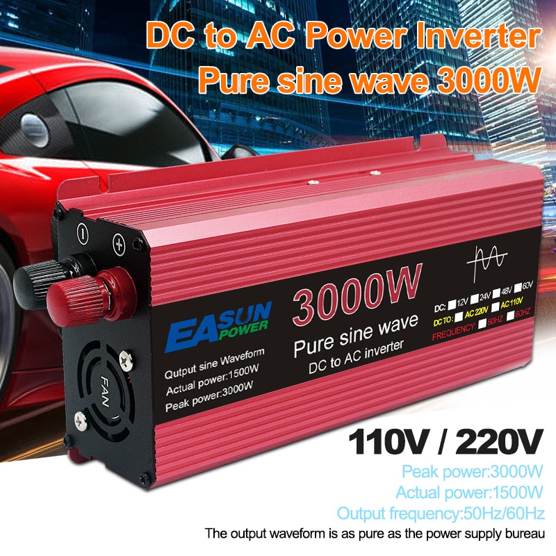 P4YS 1000W 1600W 2200W 3000W Inversor De Onda Senoide Puro DC 12V 24V Para AC 110V 220V ...