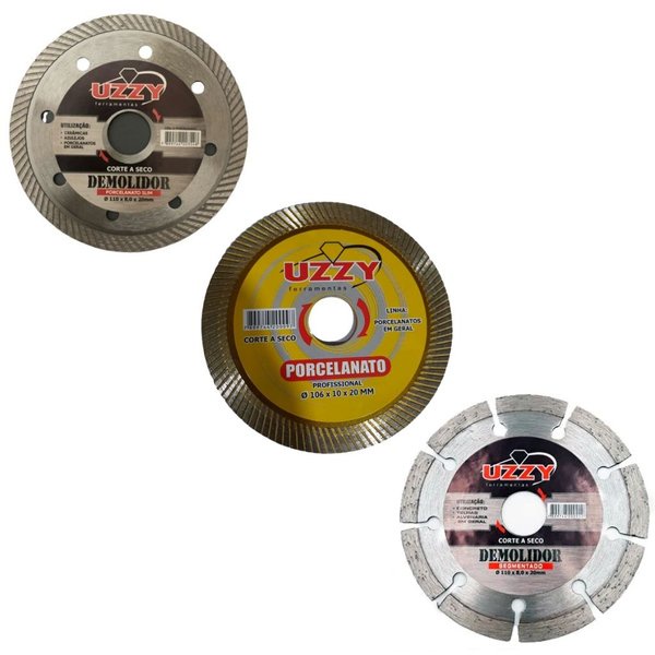 Kit 3 Disco de Corte 110mm Turbo Porcelanato e Segmentado Uzzy | Shopee ...