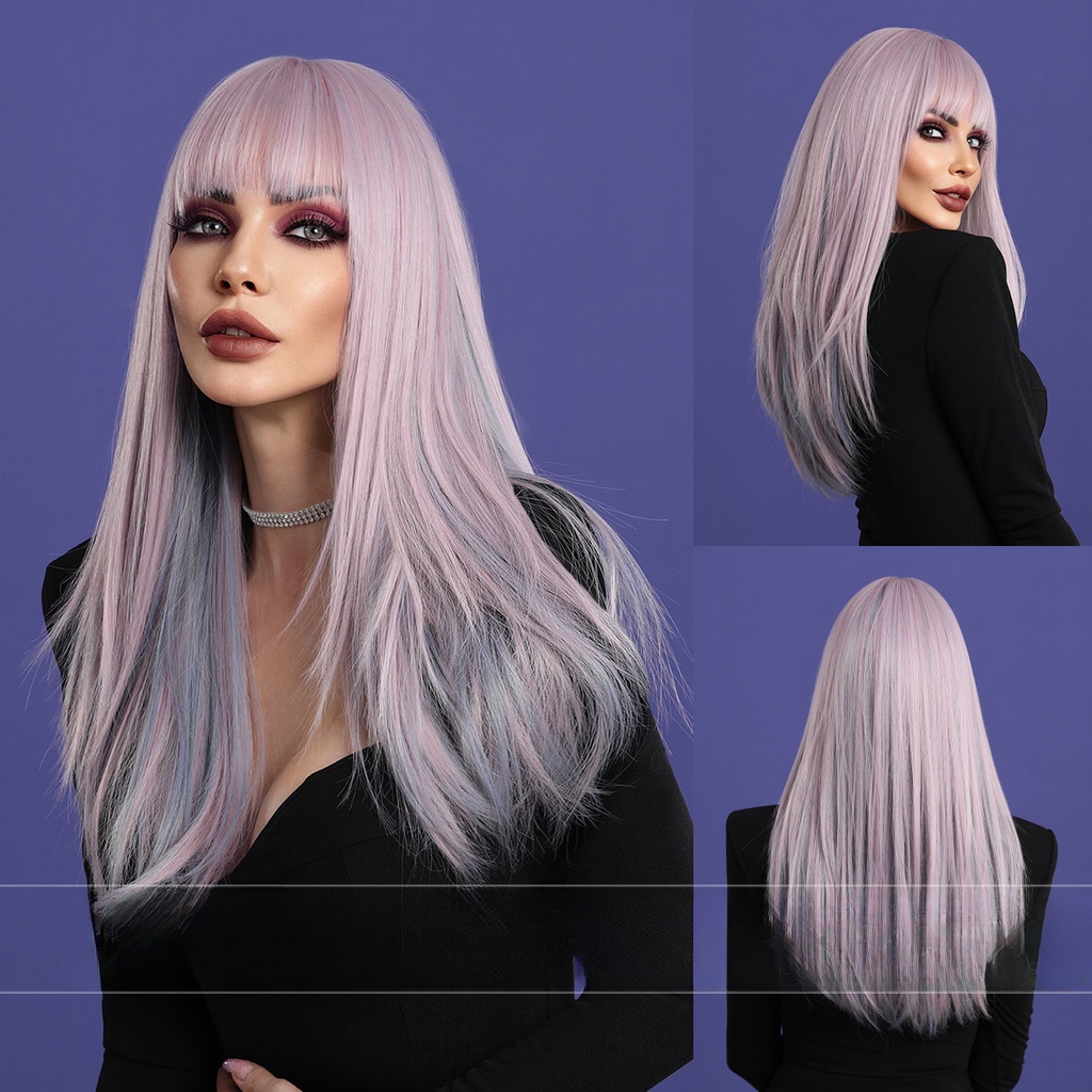 Peruca Feminina Cabelo Longo Liso Rosa Roxa Rabo De Cavalo De Humano ...