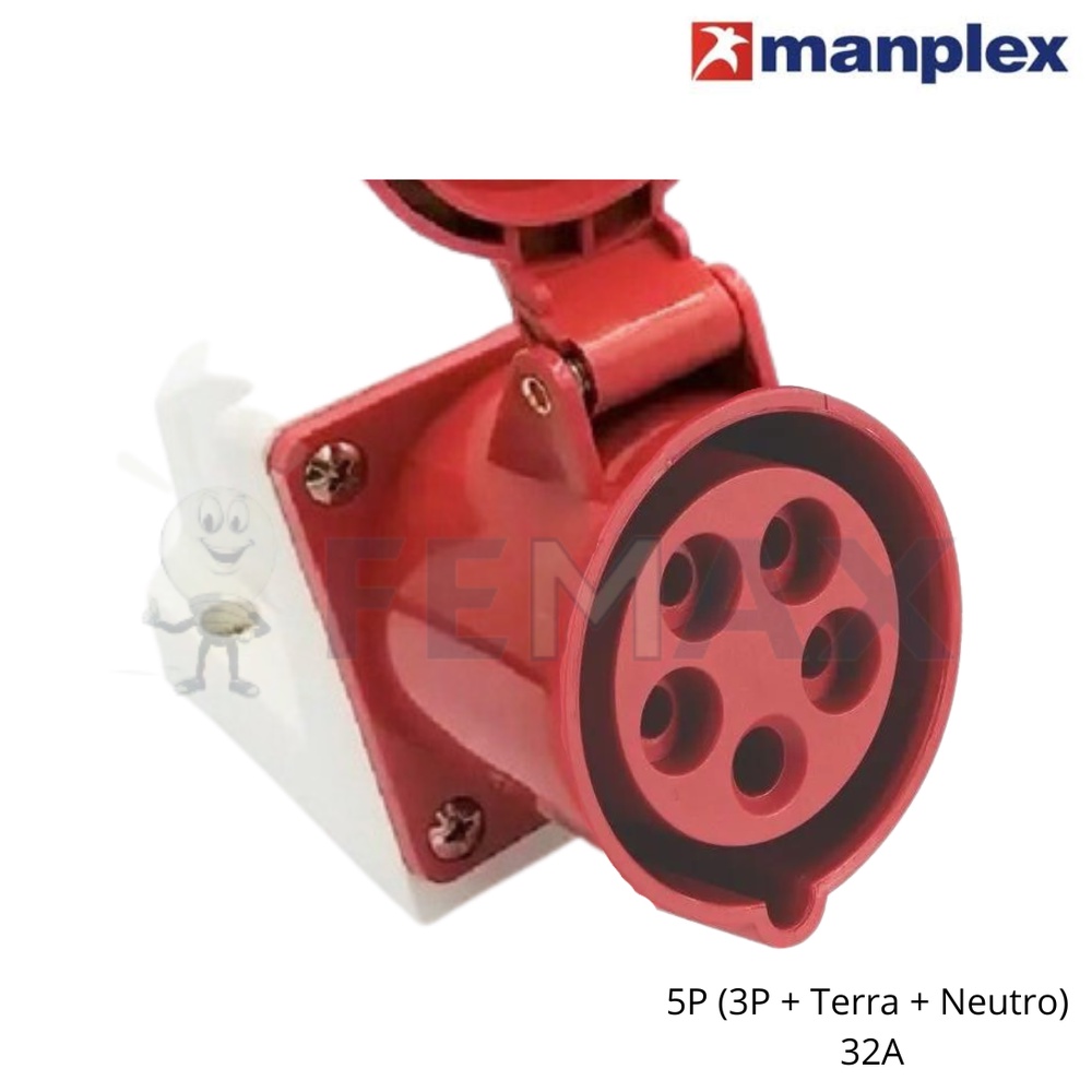Plugue Industrial Fêmea 5P 32A Vermelho Sobrepor - Manplex | Shopee Brasil
