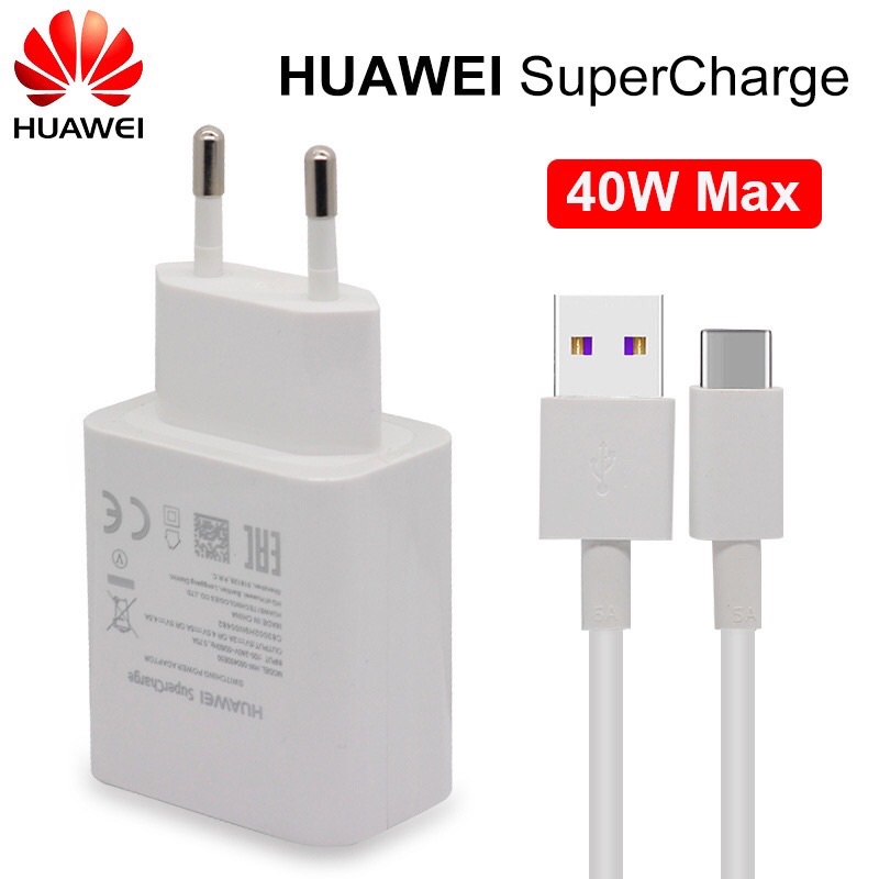 Carregador Huawei 5A Cabo 40W Super Adaptador Tipo C Rápido Para P30 P40 P10 P20 Pro Lite Mate 9 ...