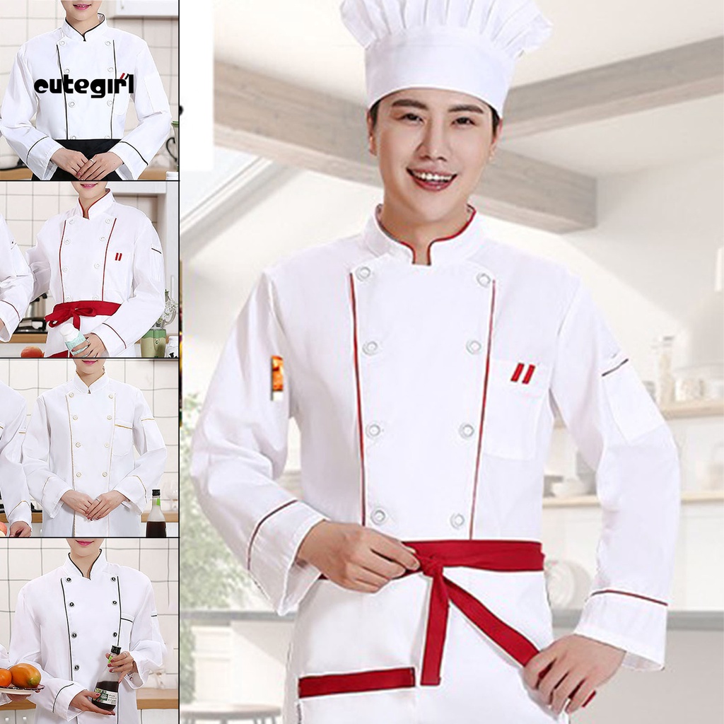 Camisa Do Chef Manga Longa Colarinho De Duplo Absorvente De Suor Roupas ...