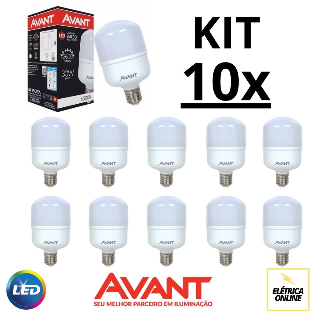 KIT 10 Lâmpadas LED Bulbo 30w Alta Potência E27 - AVANT | Shopee Brasil