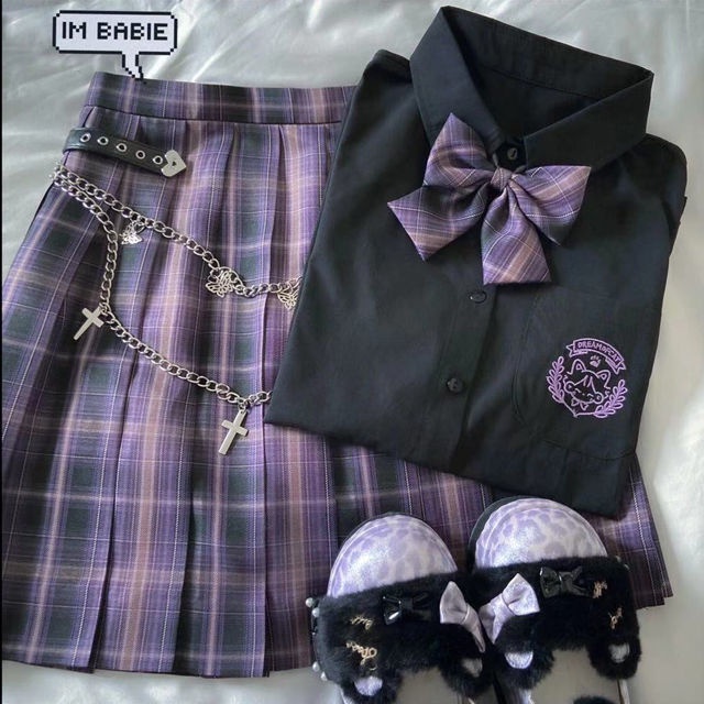 Kuromi Women Mini Saia Japonesa Harajuku Plaid Escolar Jk Uniformes
