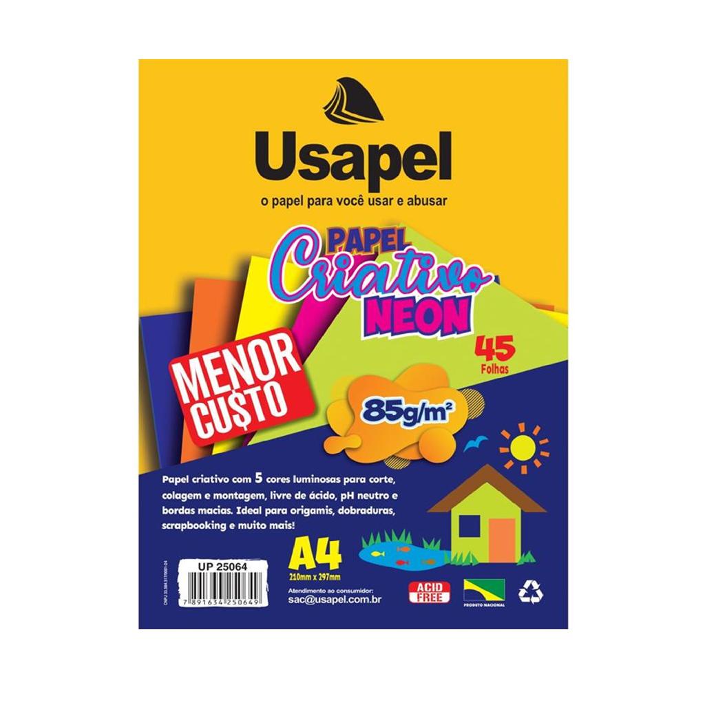 Papel Criativo Neon Color Set A4 85g 5 Cores Pct c/45 Folhas Usapel | Shopee Brasil