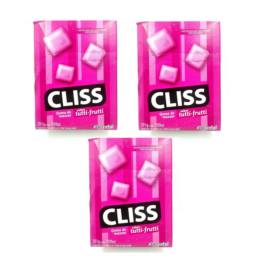 Kit 3 Caixas Chicle Chielete 12 Cartelas Cliss Tutti Frutti | Shopee Brasil
