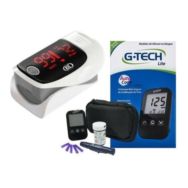 Kit Aparelho Medidor Glicosee G-tech + Oxímetro GTech | Shopee Brasil