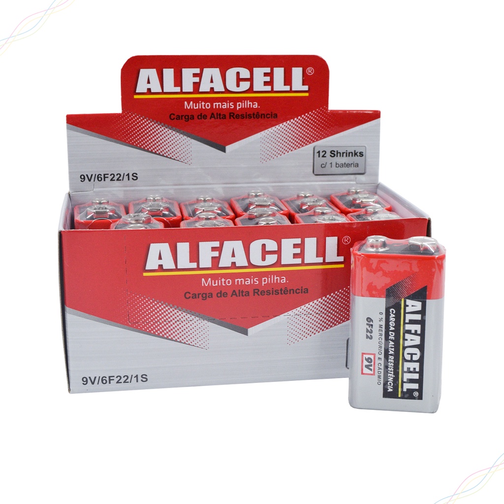 Bateria Pilha 9V Carga De Alta Resistencia Cx Com 12 Unid - Alfacell ...