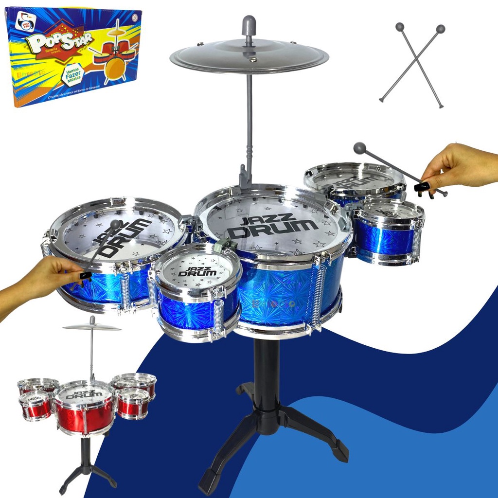 Bateria Infantil Acústica 5 Tambores Musical de Brinquedo | Shopee Brasil