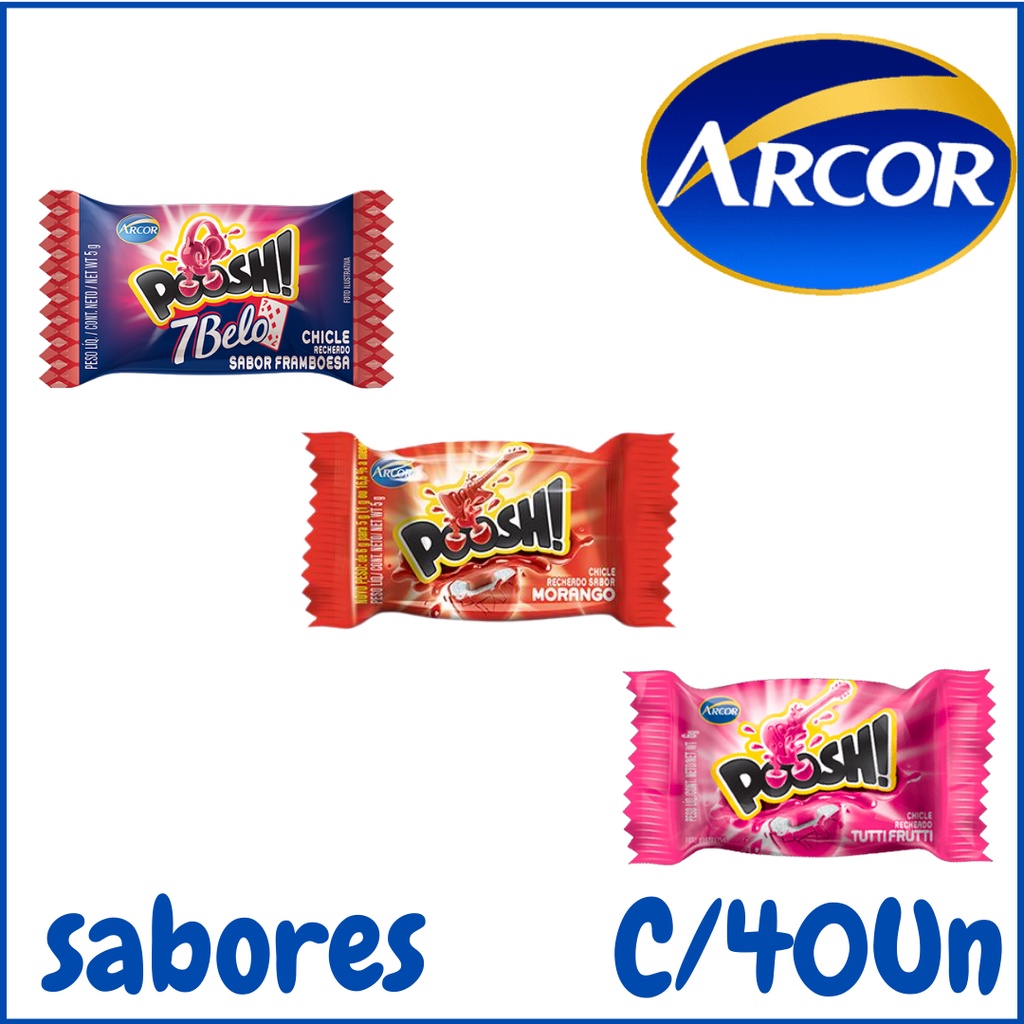 CHICLE POOSH CAIXA C/40UN- 3 SABORES | Shopee Brasil