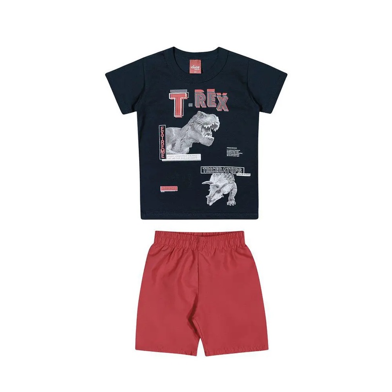 Conjunto Masculino Infantil Dinossauro T-rex - Elian - Tamanho 3 e 8 ...